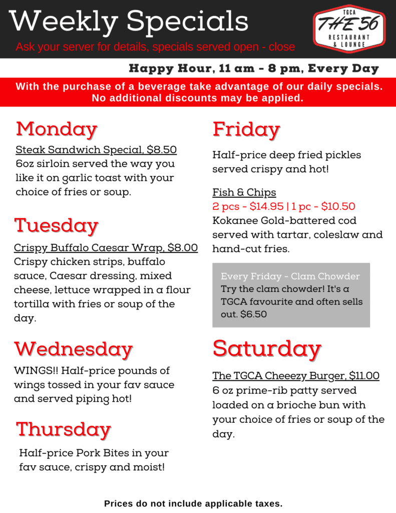 The 56- Menus – tgcacalgary.com