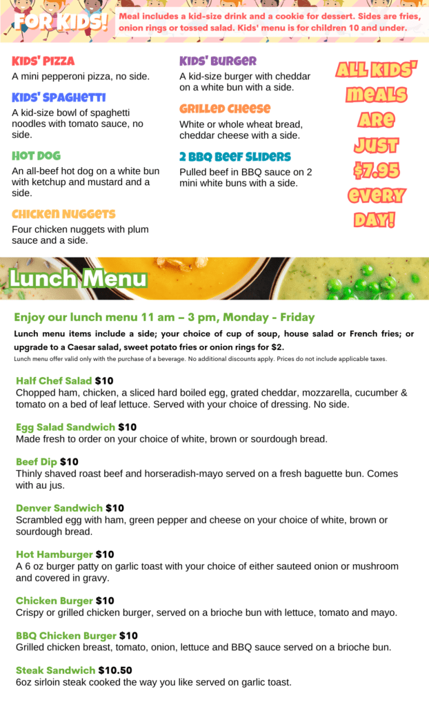 The 56 Restaurant and Lounge Menus